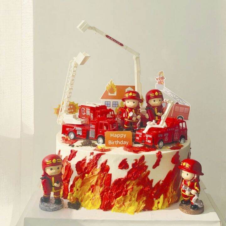 Fire Truck Birthday Party Cake Decoration Fireman Firefighter Bday Cake ...