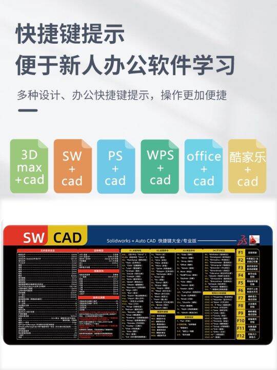 SW CAD แผ่นรองเมาส์ลัดคีย์คำสั่ง Daquan Solidworks ขนาดใหญ่โต๊ะ ...