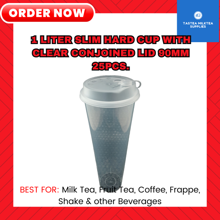 Plastic / Milk tea Cups - 1L Slim Hard Cup with Clear Conjoined Lids ...