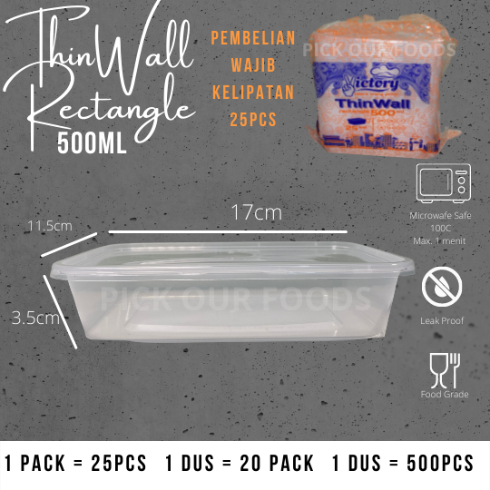 Thinwall Rectangle 500ml 650ml 750ml 1000ml Isi 25pcs Lazada