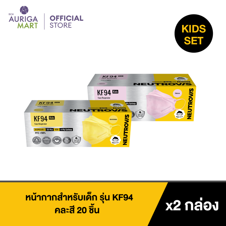 Neutrovis KF94 Face Respirator for Kids Set นิวโทรวิส หน้ากากสำหรับเด็ก รุ่น KF94 คละสี 20p x2 ...