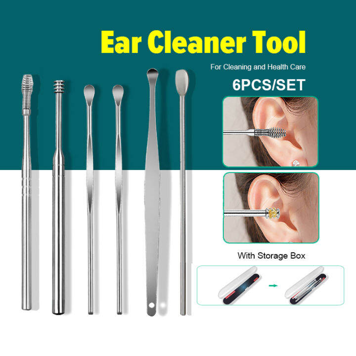 [Local Stock] 6pcs/set Earpick Curette Ear Pick Set Stainless Steel Ear ...