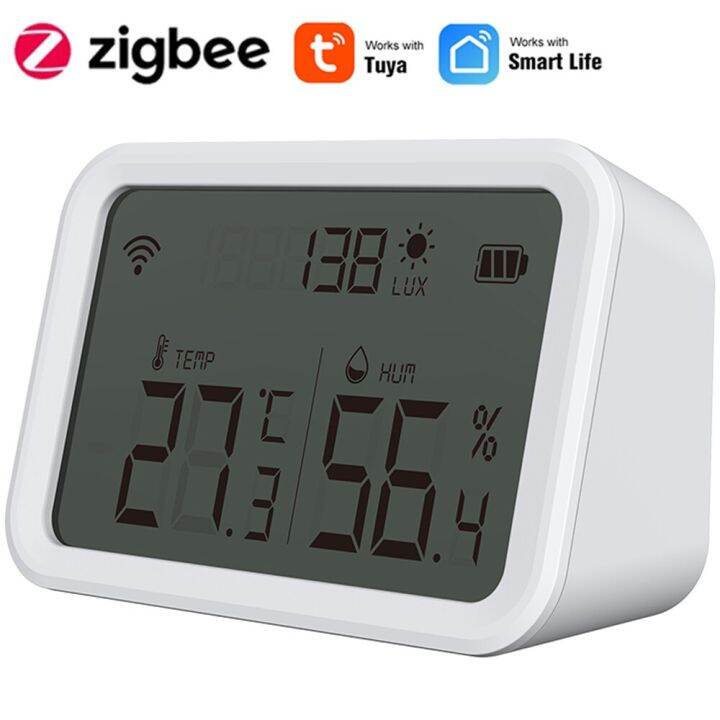 Zigbee Tuya Temperature and Humidity Sensor Lux Light Detector With LCD Screen Works With Tuya ...