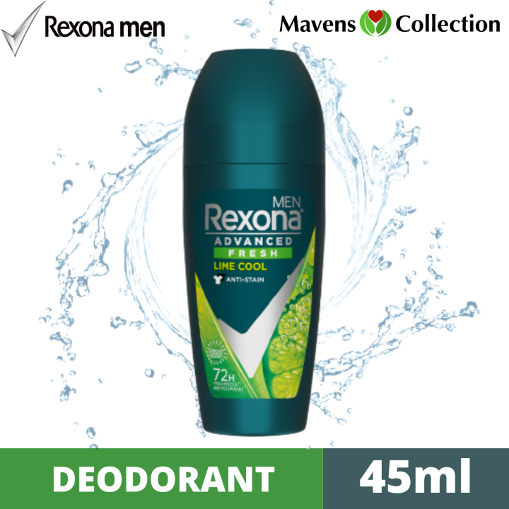 Rexona Men Advanced Fresh Lime Cool Roll-On Deodorant 45ml 72 Hours Anti-Perspirant Anti-Stain ...