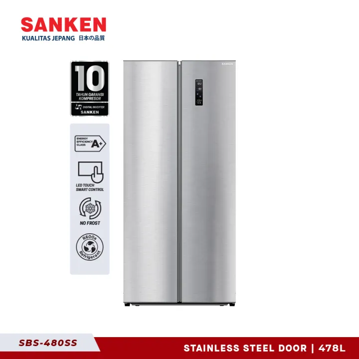 SANKEN Lemari Es / Kulkas Side by Side PREMIUM Stainless SBS-480 SS [Silver 477L] | Lazada Indonesia