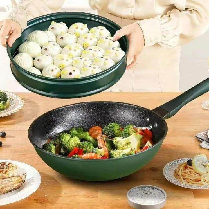BAO HOME Multipurpose Steam Pot Medical Stone Frying Pan 32 CM Frying ...
