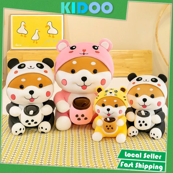 KIDOO Husky Bubble Tea Plush Cutie Dog Anak Patung Boba Plushie Soft ...