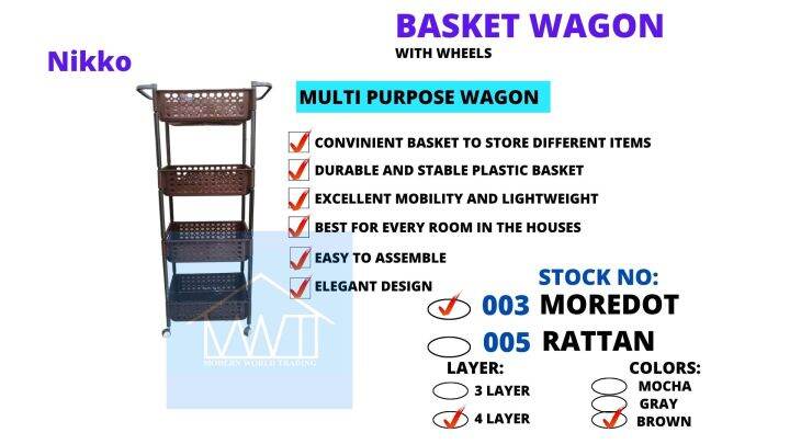 Nikko Plasticware Basket Wagon with Wheels 4 Layer #003 | Lazada PH