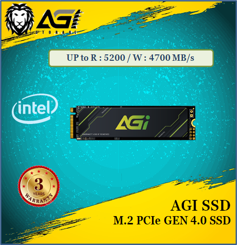 INTEL CHIPSET AGI 512GB/1TB/2TB M.2 2280 SSD NVME PCIe GEN 4x4 Read UP TO 5200 MB/s Write UP TO ...