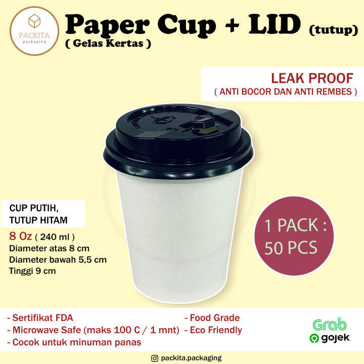 Paper hot cup / Gelas Kertas Tahan Panas Polos 8 Oz 240ml + LID/TUTUP (50 pcs) | Lazada Indonesia