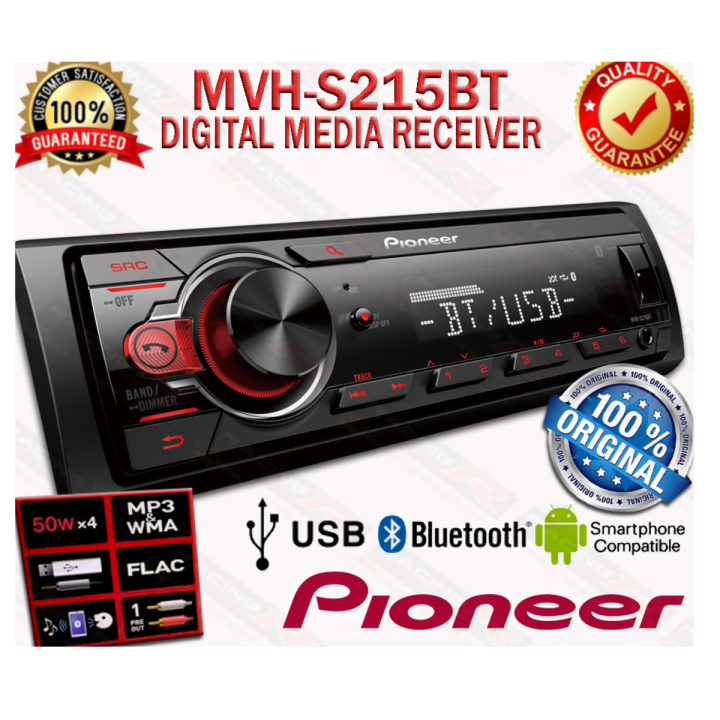 Pioneer Car Stereo Receiver (MVH-S215BT) 100% Original Stereo Single DIN Bluetooth In-Dash USB ...
