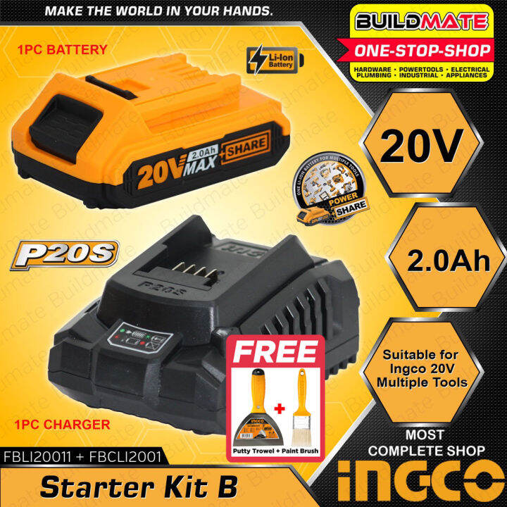 INGCO Starter Kit Lithium-Ion Battery Pack 20V FBLI2001 + Fast ...