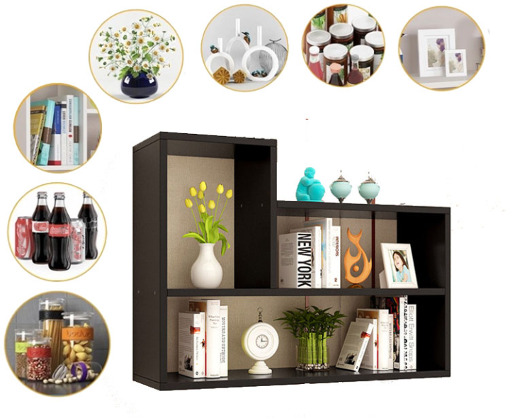 (L-TYPE) Wall Mounted Wood Book Shelf Storage Home Living Room Floating ...