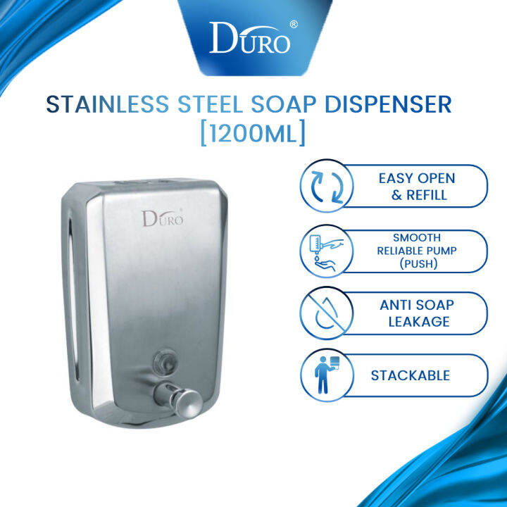Duro Stainless Steel Soap Dispenser 1200ml Manual Wall Mount Shampoo ...