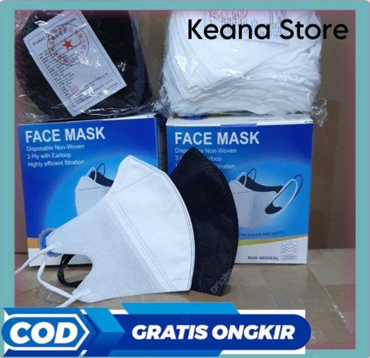 Masker Duckbill murah isi 50 pcs murah 1 box hitam putih COD BISA BAYAR ...
