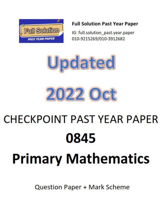 LATEST Cambridge Primary Checkpoint 0845 Mathematics Past Year ...