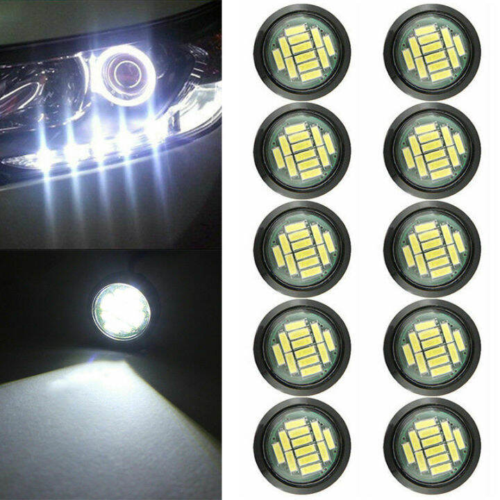 KPL 10สีขาว DC 12V 15W Eagle Eye LED DRL การวิ่งเวลากลางวันไฟสำรองรถโคม ...