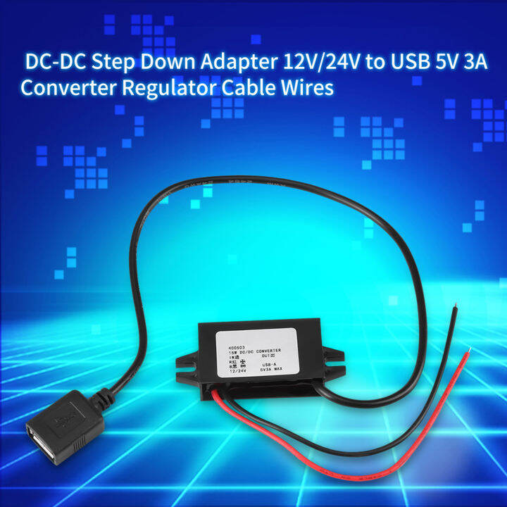 DC-DC Step Down Adapter 12V/24V USB 5V 3A Converter Regulator Cable ...
