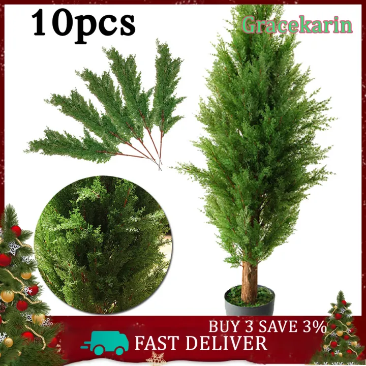 10 Fork Pine Needle Branch Artificial Pine Plants Christmas Tree Decor ...