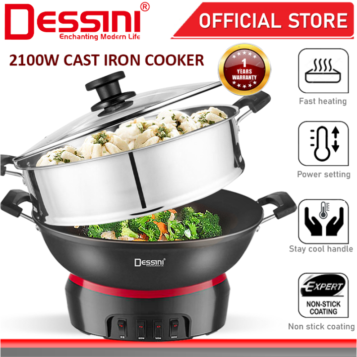 DESSINI ITALY Electric Cooker Steamboat Hot Pot Non Stick Frying Wok ...