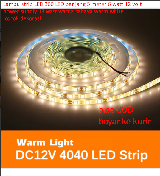 Lampu strip LED 300 LED panjang 5 meter 6 watt 12 volt power supply 13 ...