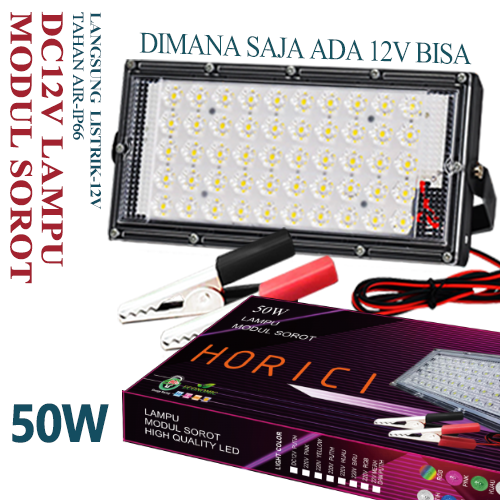 DC 12v 50W Lampu Sorot PANEL LED floodlight Kabel jepit aki 110cm | Lazada Indonesia