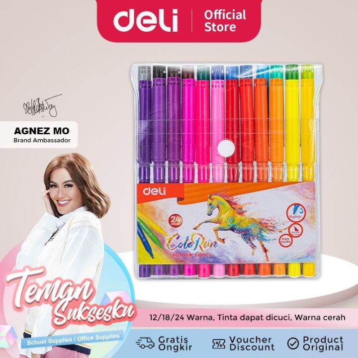 Spidol Deli Washable EC10003 Felt Pen 12 Warna 1.0mm | Lazada Indonesia