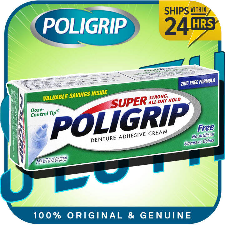 Super Poligrip Denture Adhesive Cream - Strong, All-Day Hold - Zinc ...
