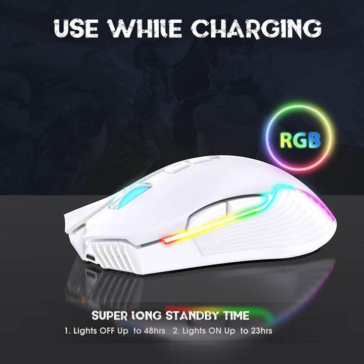 PHNIXGAM Rechargeable Wireless Gaming Mouse, Ergonomic RGB Computer ...
