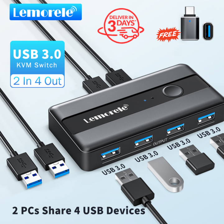 Lemorele USB 3.0 Switch Selector 2 computers sharing 4 USB devices 4 ...
