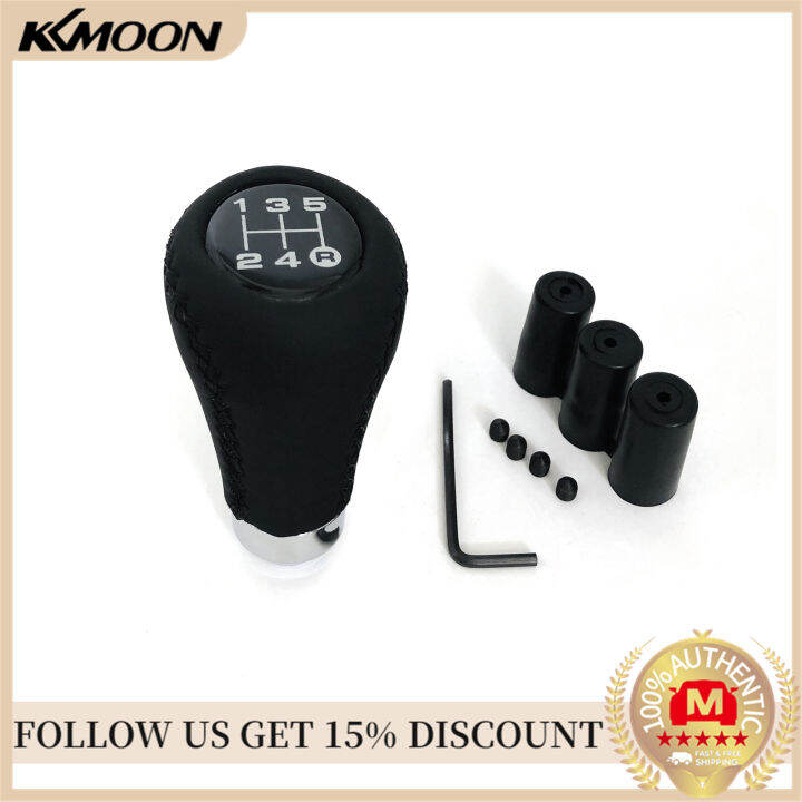 【MotorrTop】Car Manual Gear Shift Knob Shifter Black Leather Red Stitch ...