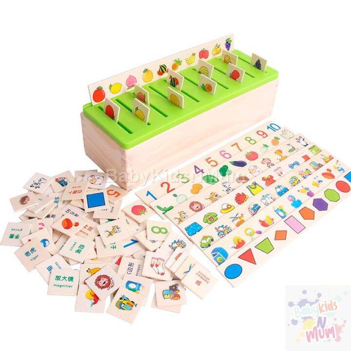 Wooden Learning Card sorting box Knowledge Classification Wooden Box ...
