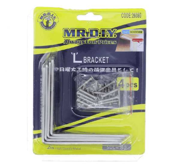 MR.DIY Stainless Steel L-Bracket 80mm (4 pcs) | Lazada PH