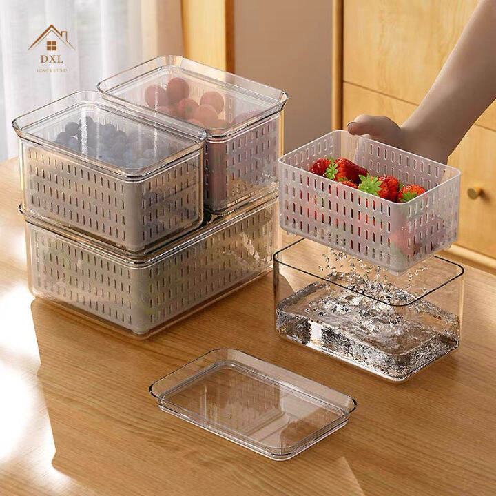 DXL Refrigerator Storage Box Drain Fresh-keeping Box Sealed Food Fruit ...