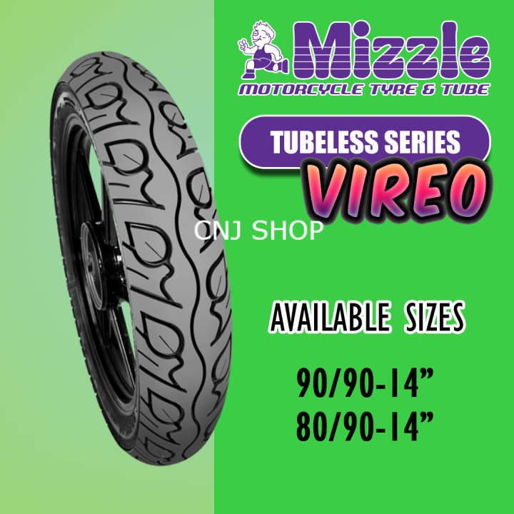 Mizzle Vireo Tubeless Motorcycle Tire for Wet and Dry R14, 80/90, 90/90 ...