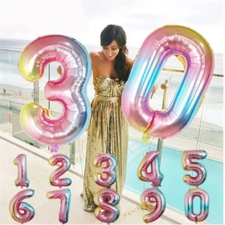32" Inflatable Number Gradient Color Foil Helium Balloon Baby Shower ...