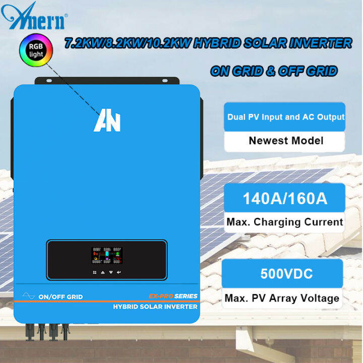 Anern Hybrid Solar Inverter 7.2KW/8.2KW/10.2KW 48V Hybrid Inverter On Grid/Off Grid Pure Sine ...