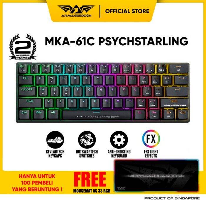 Keyboard Mechanical 60% Armaggeddon Mka-61C Pyschstarling Blue Switch ...
