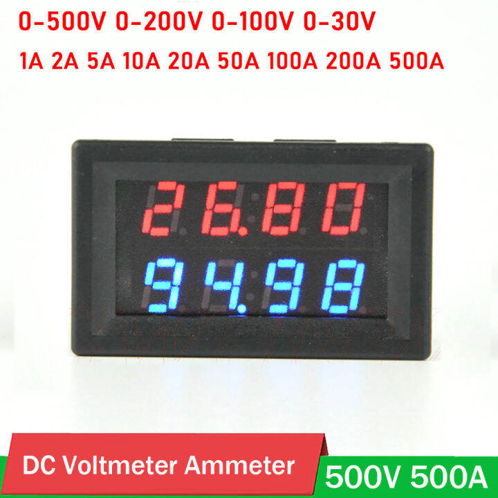 4Bit LED Digital Voltmeter Ammeter DC 500V 200V 100V 1A 5A 10A 50A 100A 200A 500A Dual Display ...