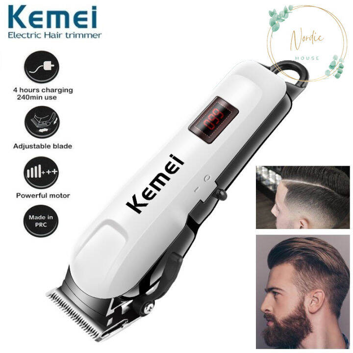 Kemei KM-809A Rechargeable Electric Hair Trimmer Professional LCD Display Hair Clipper Cordless ...