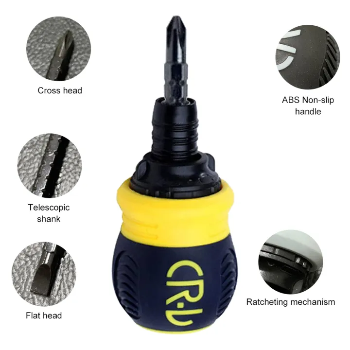 Stubby Screwdriver Ratcheting Screwdriver Slotted and Cross Dual-end ...