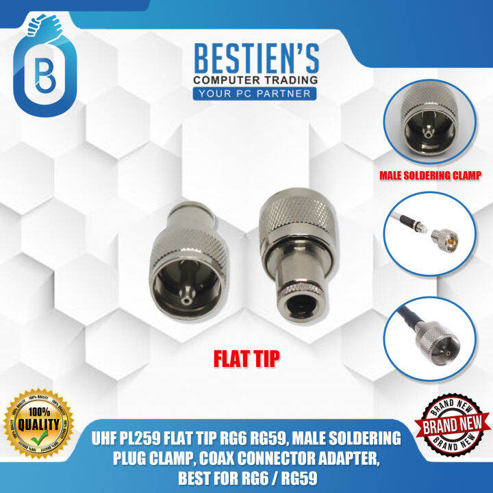 UHF PL259 FLAT TIP RG6 RG59, MALE SOLDERING PLUG CLAMP, COAX CONNECTOR ...