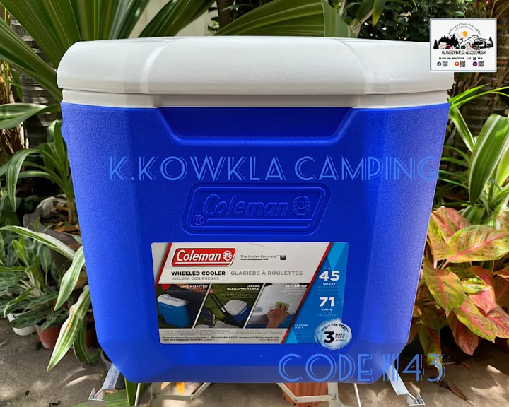 Coleman Cooler Box 42.6L Wheel Cooler with Caster 45QT Blue กระติกน้ำแข็งล้อลาก สีฟ้า | Lazada.co.th