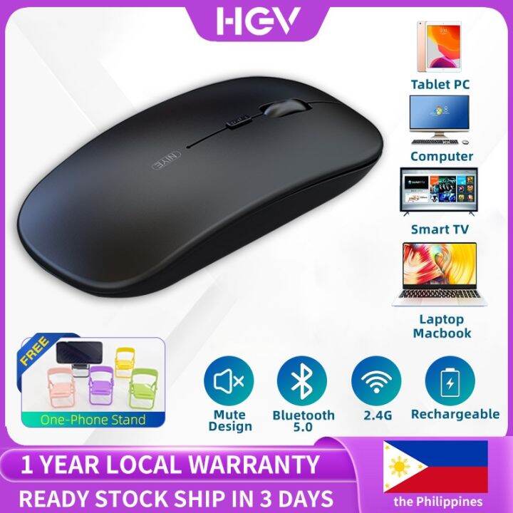 【HGV】 2.4G Wireless Mouse Bluetooth 5.0 USB Silent Dual Mode ...