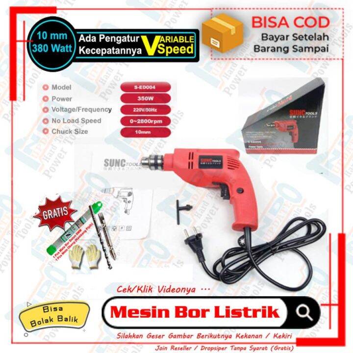 SUNCH TOOLS MESIN BOR 10MM ELECTRIC DRILL 10 MM DENGAN CHUCK OTOMATIS ...