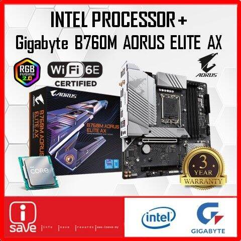 Gigabyte B760M Aorus Elite AX DDR4 B760 LGA1700 + Intel 12TH GEN / 13TH GEN CORE I3 / I5 / I7 ...