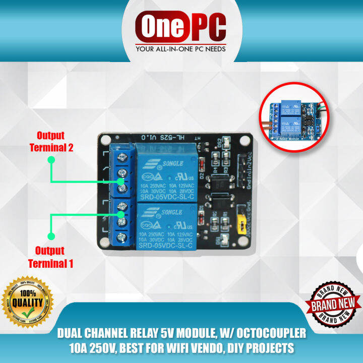 DUAL CHANNEL RELAY 5V MODULE, W/ OCTOCOUPLER 10A 250V, BEST FOR WIFI VENDO, DIY PROJECTS | Lazada PH