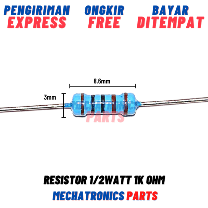 10 Buah RESISTOR 1/2WATT 1K OHM | Lazada Indonesia
