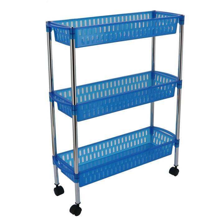 Trolley, 3-Layer Drawer Side Trolley on Castor Wheels with Chrome Frame ...