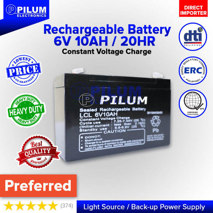 6V 10AH / 20HR UPS Sealed Rechargeable Lead Acid Battery 6 VOLTS 10 ...